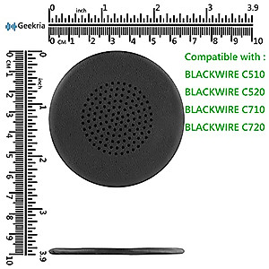 Geekria QuickFit Protein Leather Replacement Ear Pads for Plantronics Blackwire C510 C520 C710 C720 Headphones Ear Cushions, Headset Earpads, Ear Cups Repair Parts (Black)