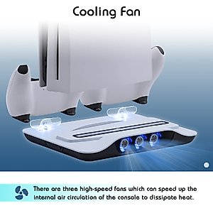 Wigearss Charging Cooling Stand for PS5 Charging Dock with 3 Speed Levels Cooling System for PS5 UHD and Digital Edition Consoles and Controllers - White