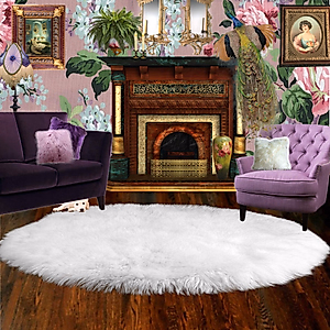 Fur Accents Plush Shag Round, Area Rug, Hide, Accent Rug, Luxury Soft Faux Fur Carpet, Hand Made USA, (3' Diameter, White)