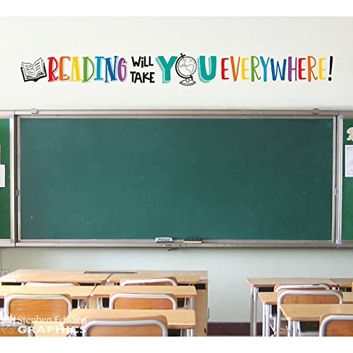 Reading Will Take You Everywhere Inspirational Quote Wall Decal Sticker, Motivational Phrase Nursery Decoration Classroom Bedroom Playroom Art, Kid Study Room Library Wall Sticker Decor