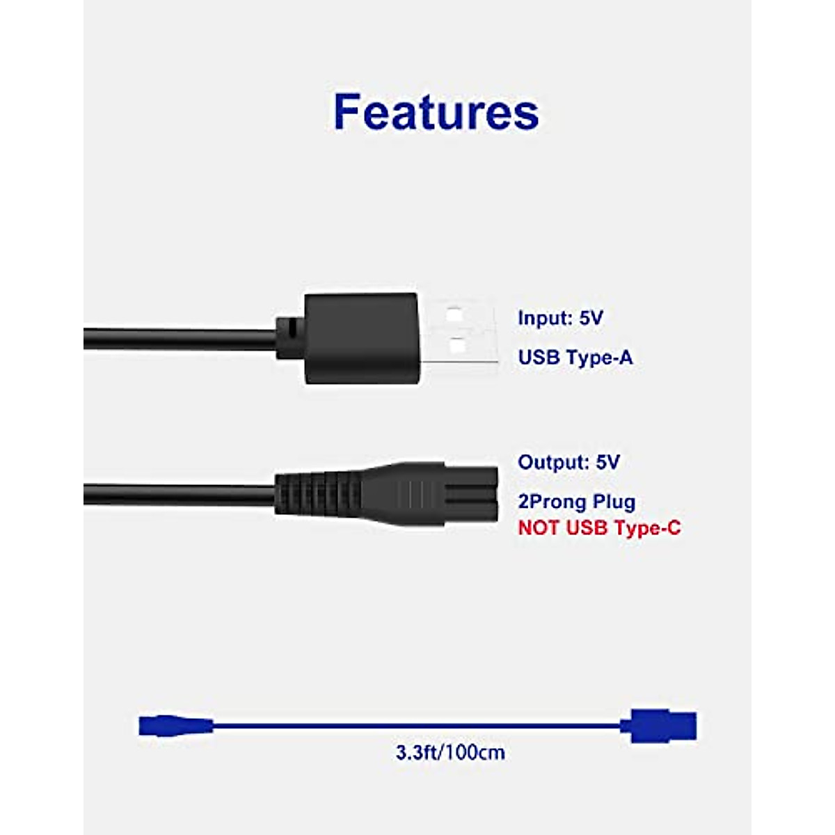 uijino USB Charging Cable Compatible with Ufree Beard Trimmer, 5V Charger for Ufree Electric Hair Trimmer U-1176 Hair Cutting Kits Body Shaver Hair Clippers Razor, 2 Cleaning Brush, 3.3ft Power Cord