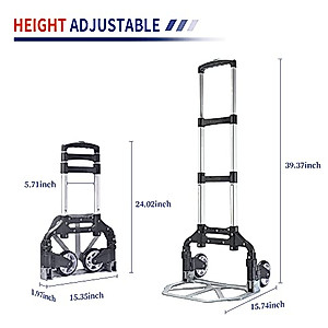 150lbs Folding Hand Truck Dolly, Aluminium Portable Folding Dolly cart with Bungee Rope,Black Platform Truck