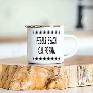 Pebble Beach California Apparel for Men and Women - Fathers Day Gift - Large 12 Oz White Stainless Steel Camping Mug