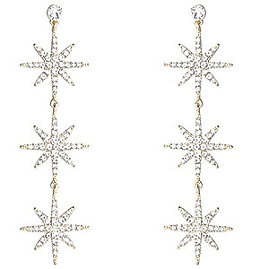 Blingsoul Gold Star Crystal Dangle Earrings – Sparkly Gold Rhinestone Earrings Dangling Style with Hexagram Star Earrings for Women Brides | [J100046] Star Snowflakes | Gold