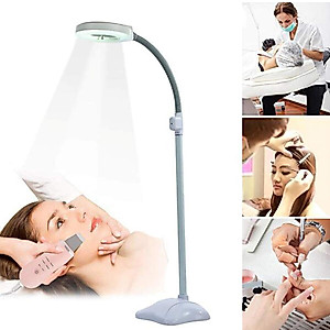 Magnifier, LED Facial Magnifier Lamp,5X Magnifying Adjustable Rolling Floor Stand 4 Wheels Swivel Arm for Salon Beauty Manicure Tattoo Skincare Equipment