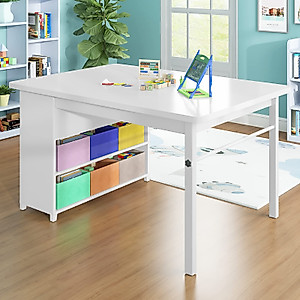 Mjkone Kids Art Table and 2 Chairs,Wooden Kid Craft Desk,Drawing and Painting Table Sets for Chirldren,Preschool Toddler Learning Furniture with Paper Roller,White
