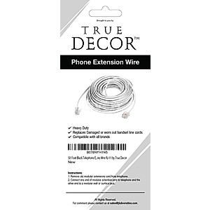 True Decor 50' Foot Black Telephone Extension Cord Cable Line Wire RJ-11