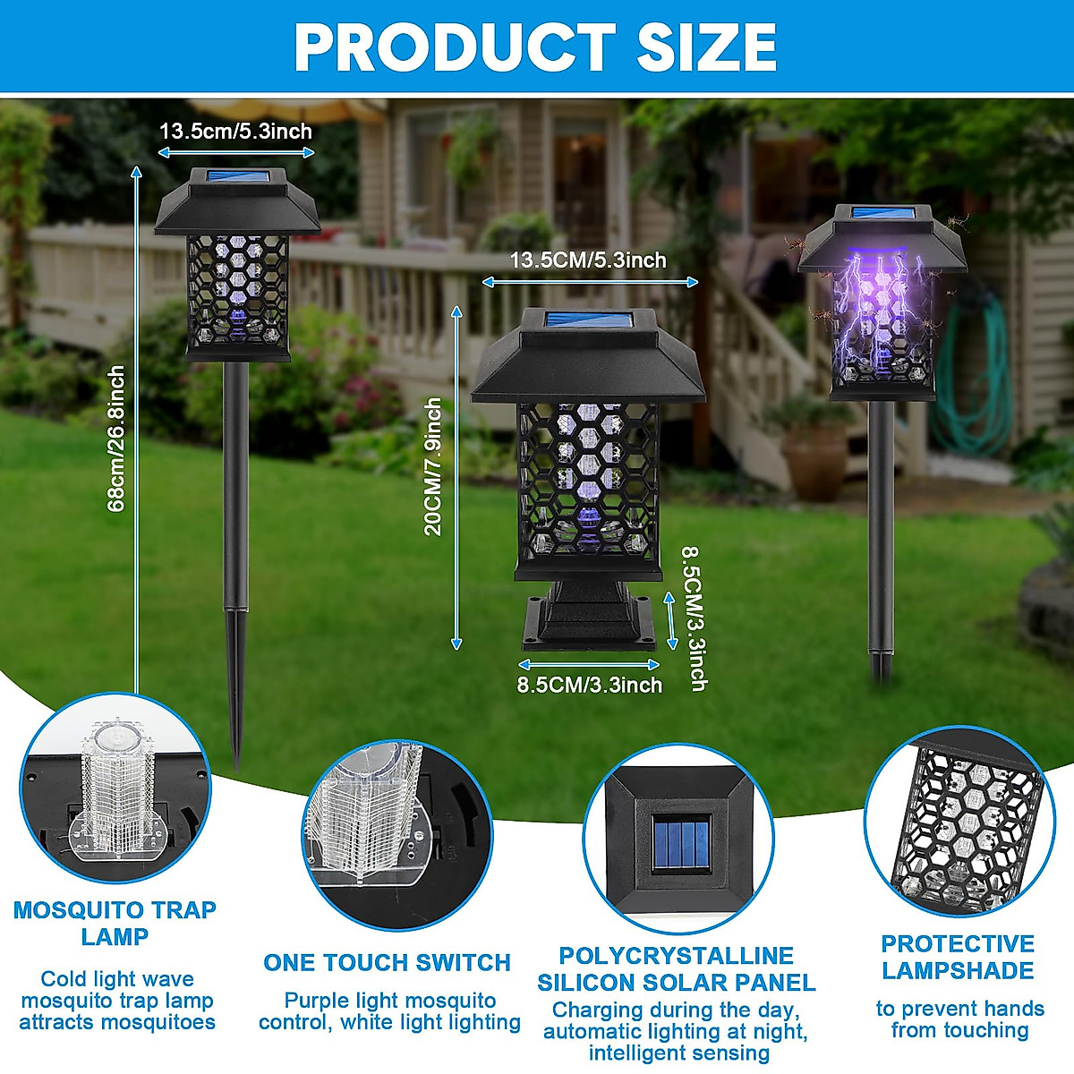 Qualirey 4 Pcs Solar Bug Zapper Outdoor Waterproof Mosquito Zapper Outdoor Mosquito Killer Lamp for Indoor Garden Patio Backyard Use Insect Fly Pest Mosquito Repellent, Purple and White Light