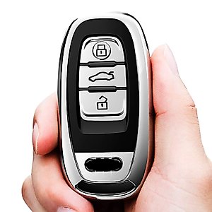 Tukellen for Audi Key Fob Cover Case,Premium Soft TPU 360 Degree Full Protection Key Shell Key Case Compatible with Audi R8 Q5 Q7 S3 S4 S5 S6 S7 S8 SQ5 RS5 RS7 A4 A5 A6 A7 A8 Keyless Entry (Silver)