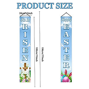 He Is Risen Banner, 71" X 12" He Is Risen Easter Decorations Porch Sign Happy Easter Banner Easter Door Decorations Porch Banner Easter Christian Cross Resurrection Religious Holiday Front Door Sign