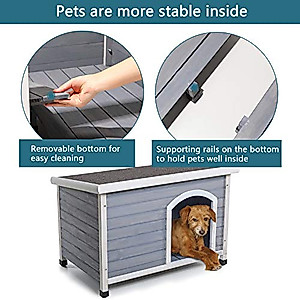 Petsfit Outdoor Dog House for Small Dog Weatherproof Outdoor Dog Kennel with Adjustable Foot Mat and Door Flap, Light Grey, Small/33.7 X 22.6 X 23.1