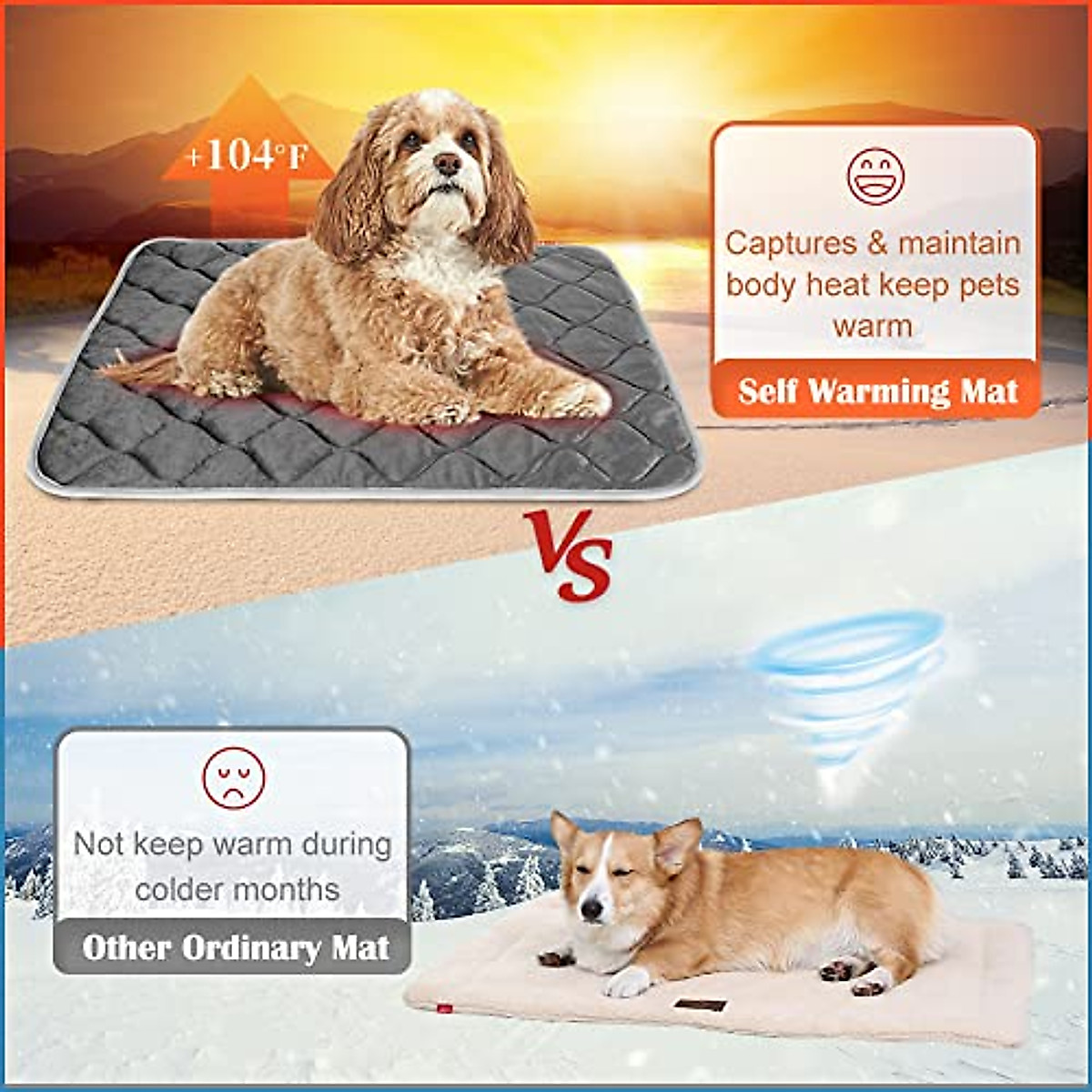 ULIGOTA Self Heating Cat Mat Thermal Pet Bed Mat Self-Warming Pet Crate Pad