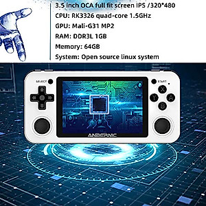 RUIXIAO RG351P Handheld Game Console,Plug & Play Video Games Supports TF Extend 256GB , Portable Game Console 3.5 Inch IPS Screen Double 3D Rocker Supports 3.5mm Sound Headphones (White)
