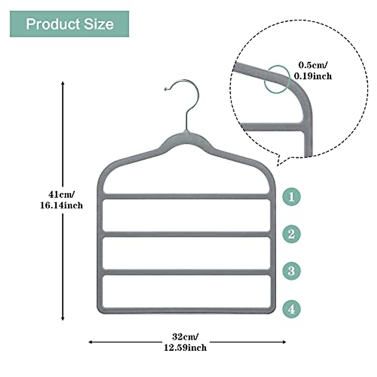 Velvet Hangers Pants Hangers Space Saving Hangers for Pants Non-Slip Multiple Closet Hanger Organizer for Trousers Tie Scarf Grey Pack of 4