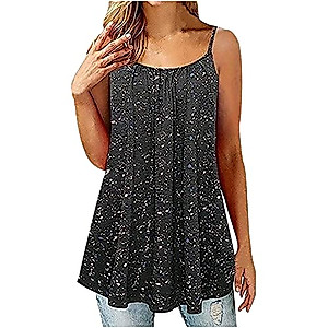 wodceeke Women's Summer Tank Sleeveless Sling T-shirt Casual Loose Solid color Folds Tops (Black,M)