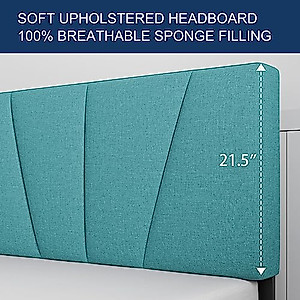 Molblly Queen Bed Frame Upholstered Platform with Headboard and Strong Wooden Slats, Strong Weight Capacity, Non-Slip and Noise-Free,No Box Spring Needed, Easy Assembly,Peacock Green