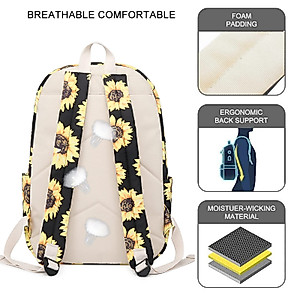 EZYCOK School Bookbag for College Girls Women, Water Resistant Laptop Backpack Casual Daypack with USB Charging Port, Sunflower