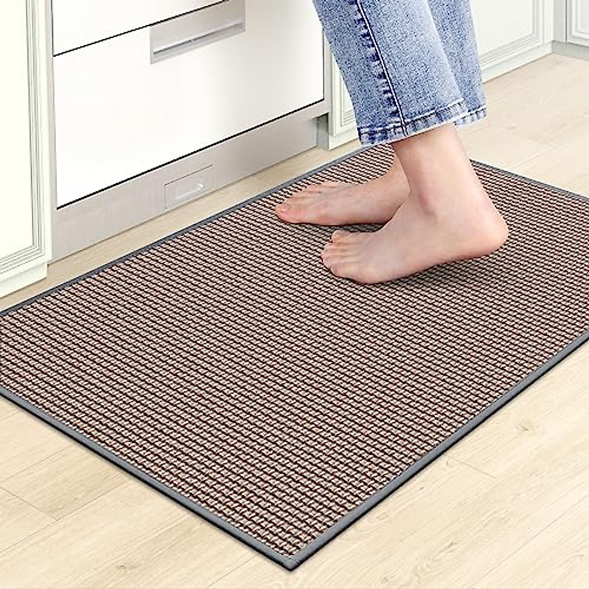 Kitchen Mats for Floor,Kitchen Rug, Nonskid, Washable,Absorbent Kitchen Runner Rug for in Front of Sink,Entryway,Hallway,Rubber Backing Indoor Door Mat,Farmhouse Style Standing Mat,17.3"x28",Grey