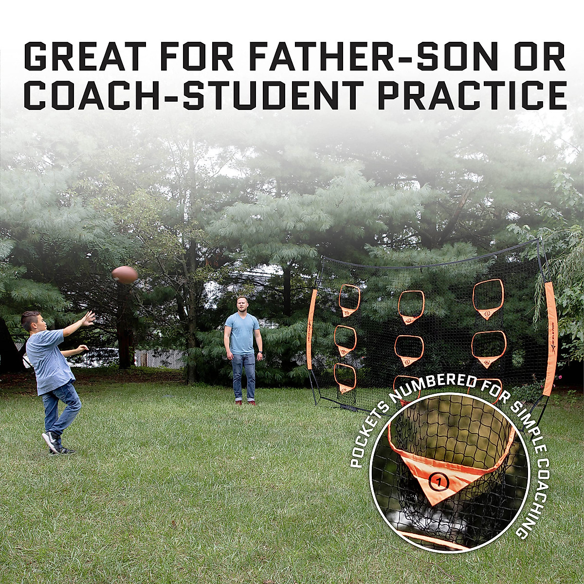 Football Throwing Net | Portable Football Gear | Quarterback Throwing Practice Net | Improve Passing Accuracy | 12ft x 8ft with 9 Pockets [Carry Bag Included]