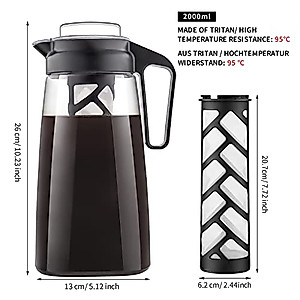 Sivaphe Large Cold Brewer Coffee Maker 2 Quart, Dishwasher Safty Manual Leak Proof Traitan Pitcher, 64 oz Iced Coffee Method Tea Brewer with Deluxe Reusable Mesh Filter