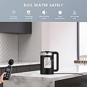Smart Electric Kettle Quiet Glass Electric, Prevent Limescale Ruste Lnner Liner Base，Keep Warm Tea Kettle & Hot Water Boiler，Temperature Control with 5 Presets，Auto Shutoff and Boil-Dry Protection
