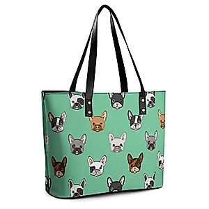 Womens Handbag French Bulldog Pattern Leather Tote Bag Top Handle Satchel Bags For Lady