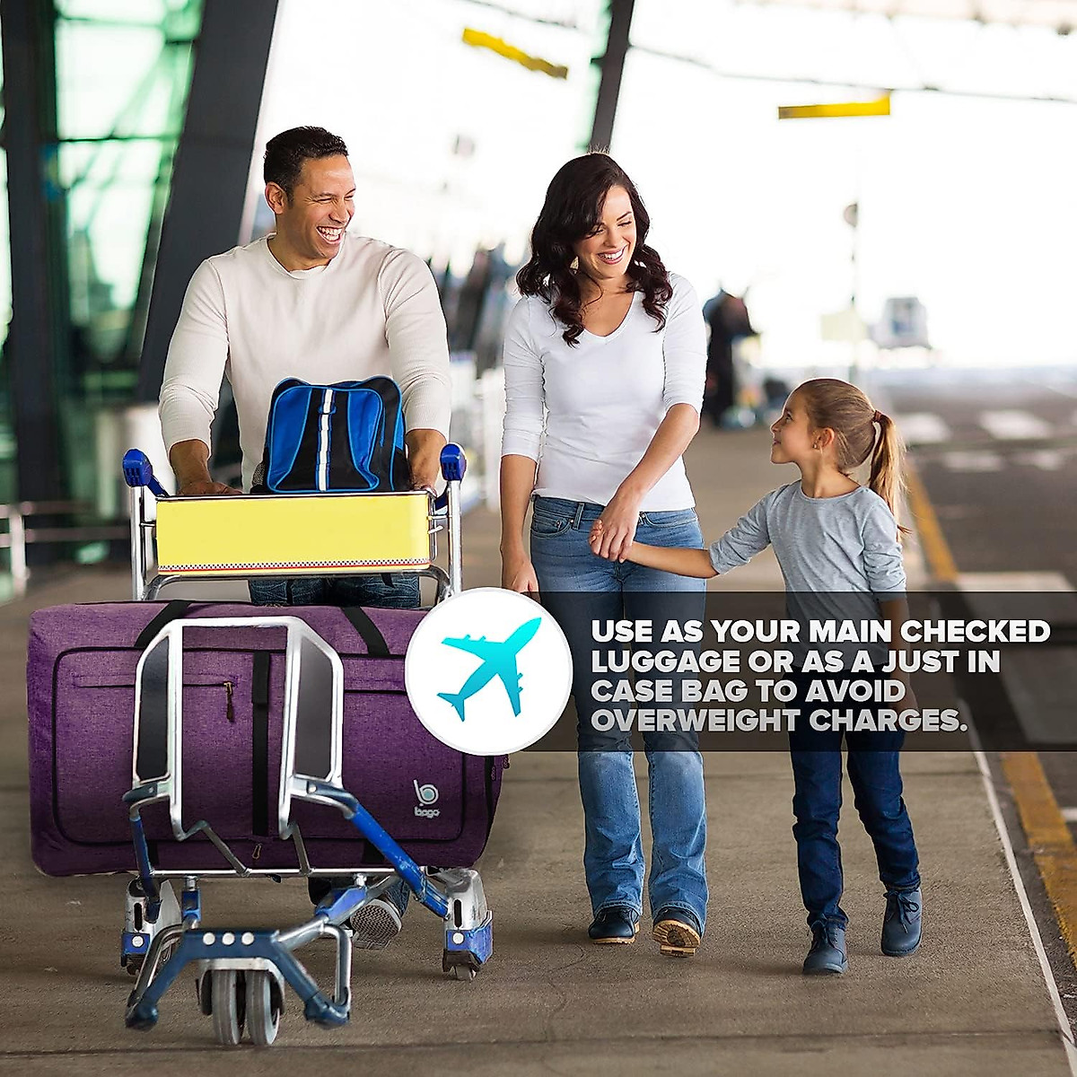 Bago Travel Duffel Bags for Traveling Women & Men- Foldable Weekender Bag - 80L 27" Large Duffle Bag For Travel & Camping Bag - Packable Lightweight Overnight Luggage bag (SnowDepPurple)