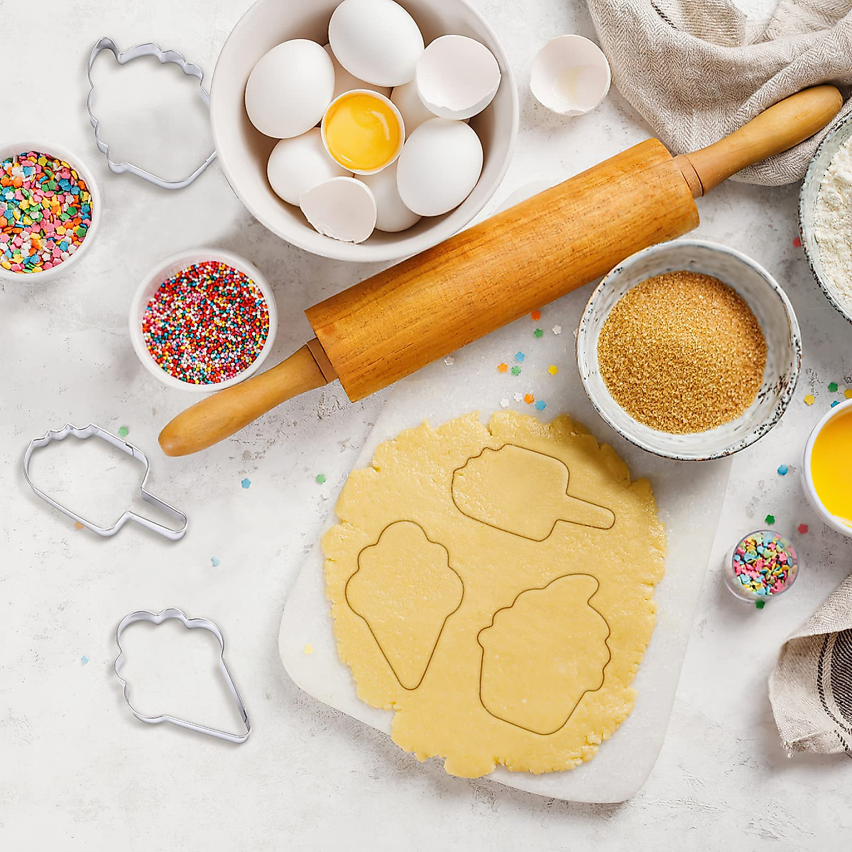 Ice Cream Cookie Cutters, 10Pcs Cartoon Cookie Cutter Set Ice Cream Cone Cookie Cutters Stainless Steel Fondant Cutter Summer Cookie Cutter Biscuit Molds