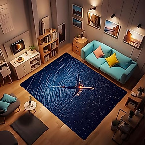 Retro flying airplane decorative rug, airplane playroom rug, airplane living room rug, starry sky airplane print rug, women men teenager decoration, suitable for airplane theme lovers 60x80inch