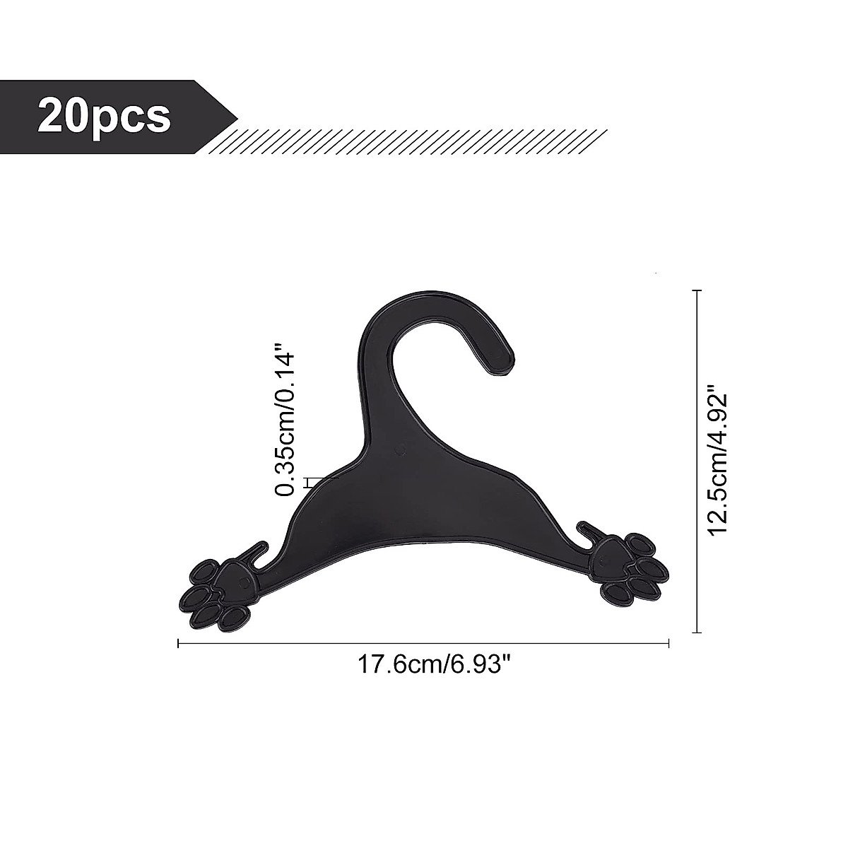 AHANDMAKER 20 Packs Pet Apparel Hangers, Black Pet Clothes Hangers Cute Plastic Flexible Strong Paw Print for Dog Cat Pet Toddler Small Coat Hanger