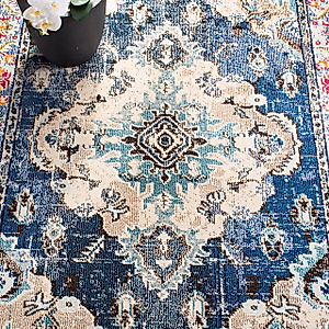 SAFAVIEH Monaco Collection Area Rug - 5'1" x 7'7", Navy & Light Blue, Boho Chic Medallion Distressed Design, Non-Shedding & Easy Care, Ideal for High Traffic Areas in Living Room, Bedroom (MNC243N)