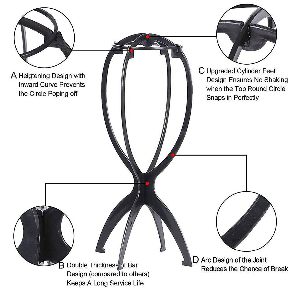 Ruiwen hair 2PCS Wig Stand, Wig Head Stand, Wig Head, Travel Wig Stand for Styling Collapsible Wig Stand Portable Wig Stand Wig Holder 13.8 Inch Wig Stands for Women Multiple Wigs