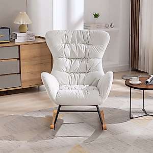 JEEOHEY Nursery Rocking Chair,Velvet Upholstered Glider Rocker Chair,Comfy Arm Chair,Modern Baby Rocking Accent Chair Indoor for Living Room, Bedroom,Office(Ivory)