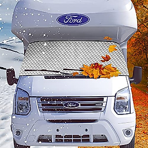 Komsepor RV Windshield Cover for Class C Ford 1997-2022 RV Front Window 4 Layers Class C Motorhome Cover 27 Foot Temperature Control Sunshade/Snow Cover Upgraded Strong Magnet/Side Mirror Cutout