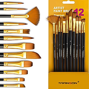 Transon Art Painting Brush Assorted Set of 12 for Acrylic Watercolor Gouache Hobby Painting