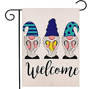 Welcome Baseball Gnome Garden Flag Vertical Double Sided Bat Ball Sport Softball Flag Yard Outdoor Decoration 12.5 x 18 Inch