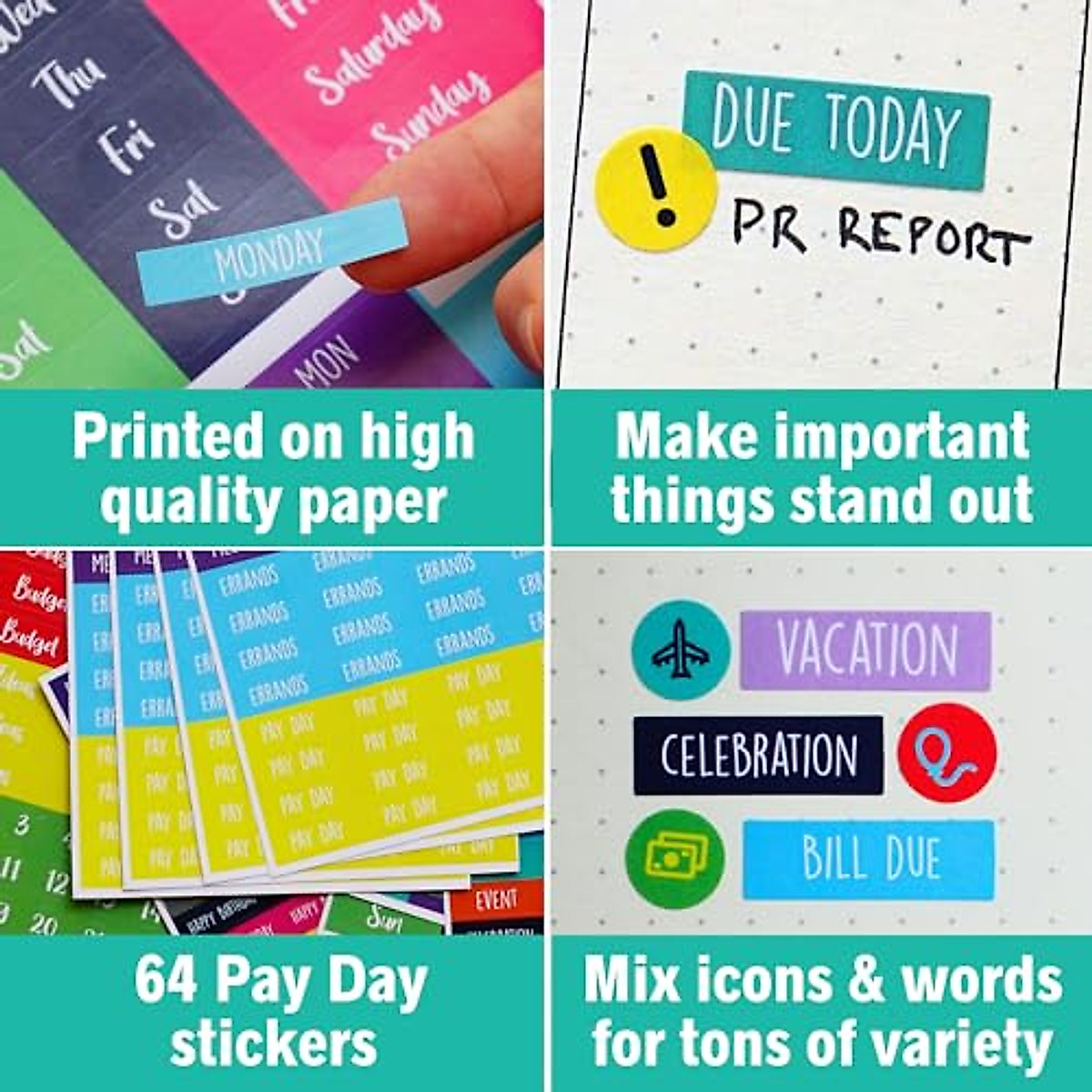 Practical Planner Stickers - Value Pack 48 Sheets, 6 Months of Aesthetic Agenda Stickers for Weekly Planner, Bullet Dot Journal - Planning, Goals, Fitness, Habit Tracking, Days