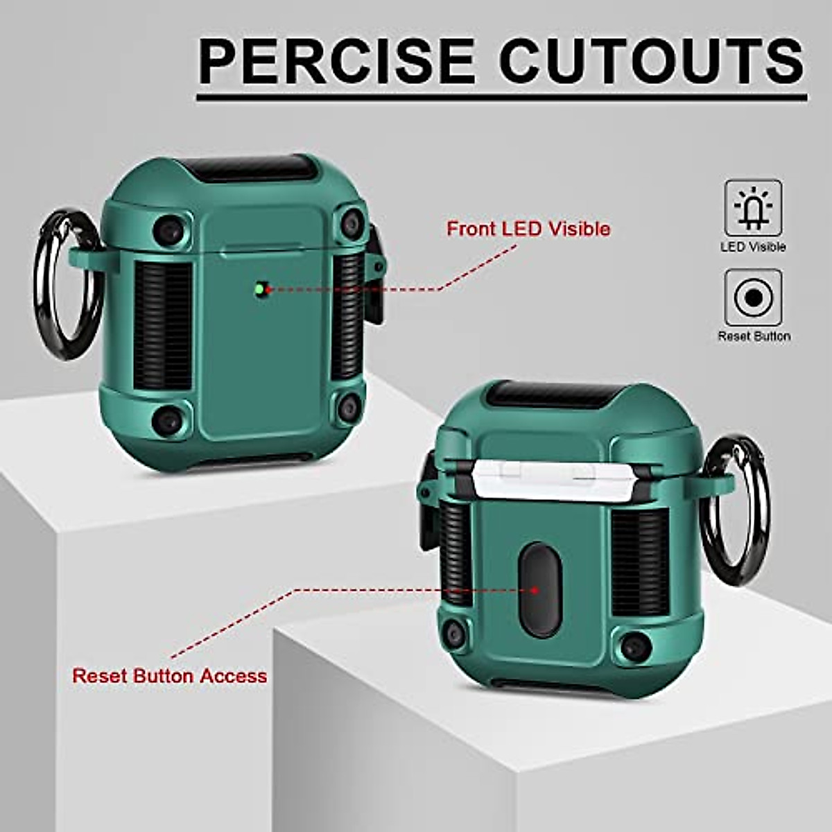 for AirPods 2nd Generation Case, Airpods Case with Secure Lock Clip Keychain for Men Women, AirPods 1&2 Cover Rugged Full Body Shockproof Hard Shell Protective Cases for Apple AirPods 2nd/1st-Green
