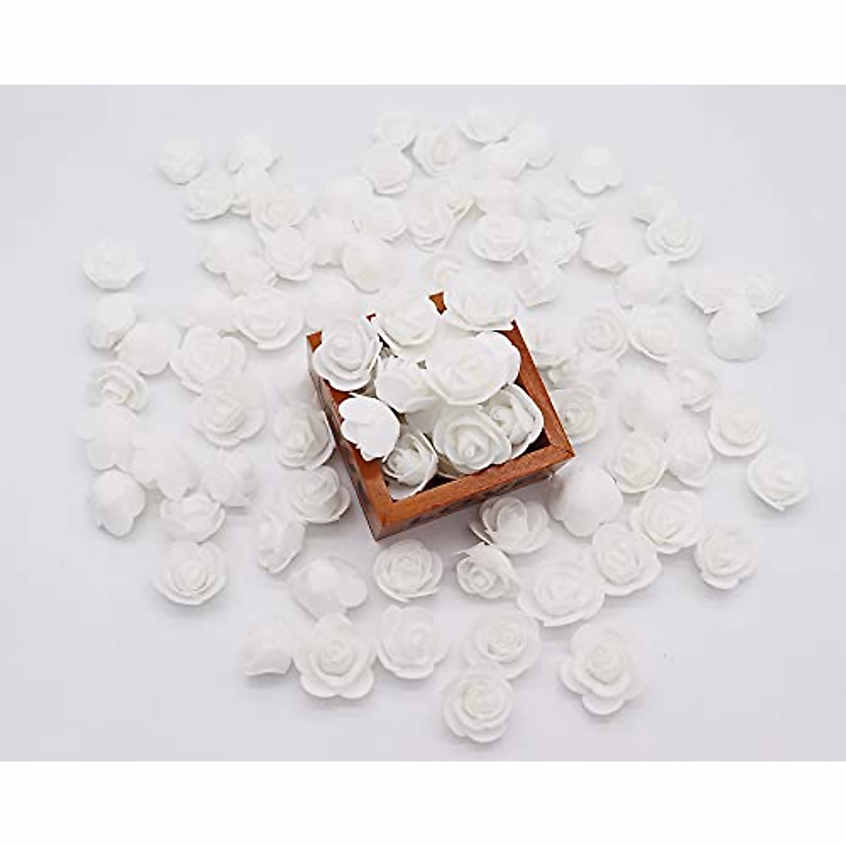 D-Seven Artificial Flowers 100PCS 3CM Mini Fake Roses for DIY Wedding Bouquets Centerpieces Party Baby Shower Scrapbooking Gift Box DIY Crafts Wreath (White)