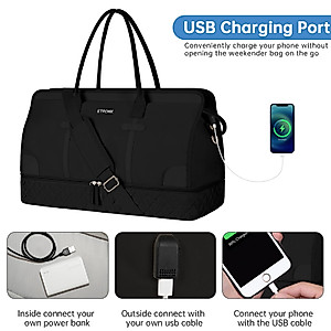ETRONIK Weekender Overnight Bag for Women, Large Travel Duffle Bag with Shoe Compartment & Wet Pocket, Carry On Tote Bag Gym Duffel Bag with Toiletry Bag for Hospital 4 Pcs Set, Large Size, Black
