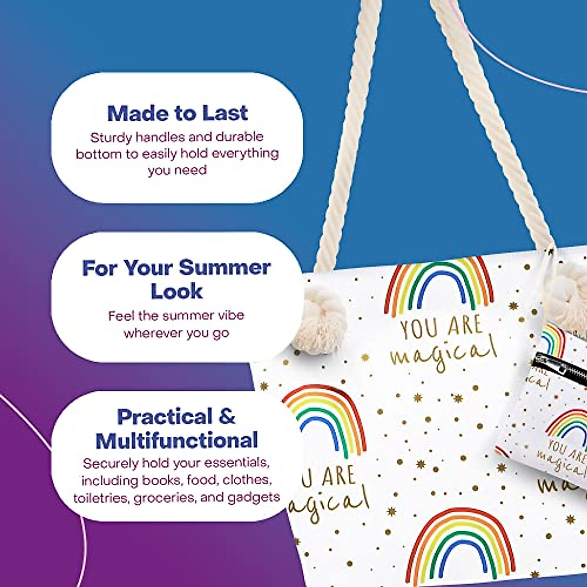 Rave Envy Rainbow Tote Bag, Beach Tote Bag - You are Magical