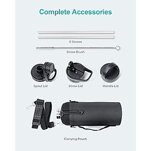 BUZIO 40oz Water Bottle, Stainless Steel Insulated Water Flask with Straw Lids, Canteen Metal Thermo Mug Hydro Cup Jug, Double Vacuum Hot Cold Water Bottles with Carrying Pouch, Indigo Black Gradient