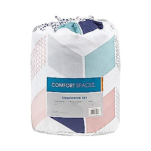 Comfort Spaces Kylar Cozy Comforter Set, Vibrant Chevron Ruching Design with Solid Reverse, All Season Down Alternative Bedding with Matching Sham, Twin/Twin XL (66 in x 90 in), Multi/Blush 2 Piece