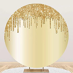 DASHAN 6.5x6.5ft Polyester Gold Theme Round Backdrop Glittering Sequins Starlight Photography Background for Adult Kids Baby Shower Girl Birthday Party Banner Decor Photo Portrait Studio Booth Props