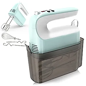 CBQ Hand Mixer Electric, 9 Speed 400W Handheld Mixer with Digital Display, Touch Button, Turbo, Snop-On Storage Case, 5 Stainless Steel Accessories, Mixer Electric Handheld for Cake, Cookie, Egg, Cream, Dough (Ice Blue + White)