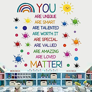 Colorful Inspirational Quote Wall Decals Motivational Phrase Wall Decor Sticker Watercolor Paint Splatter Wall Decals Handprint Positive Saying Wall Stickers for Kids Room Decor Playroom School Nursery