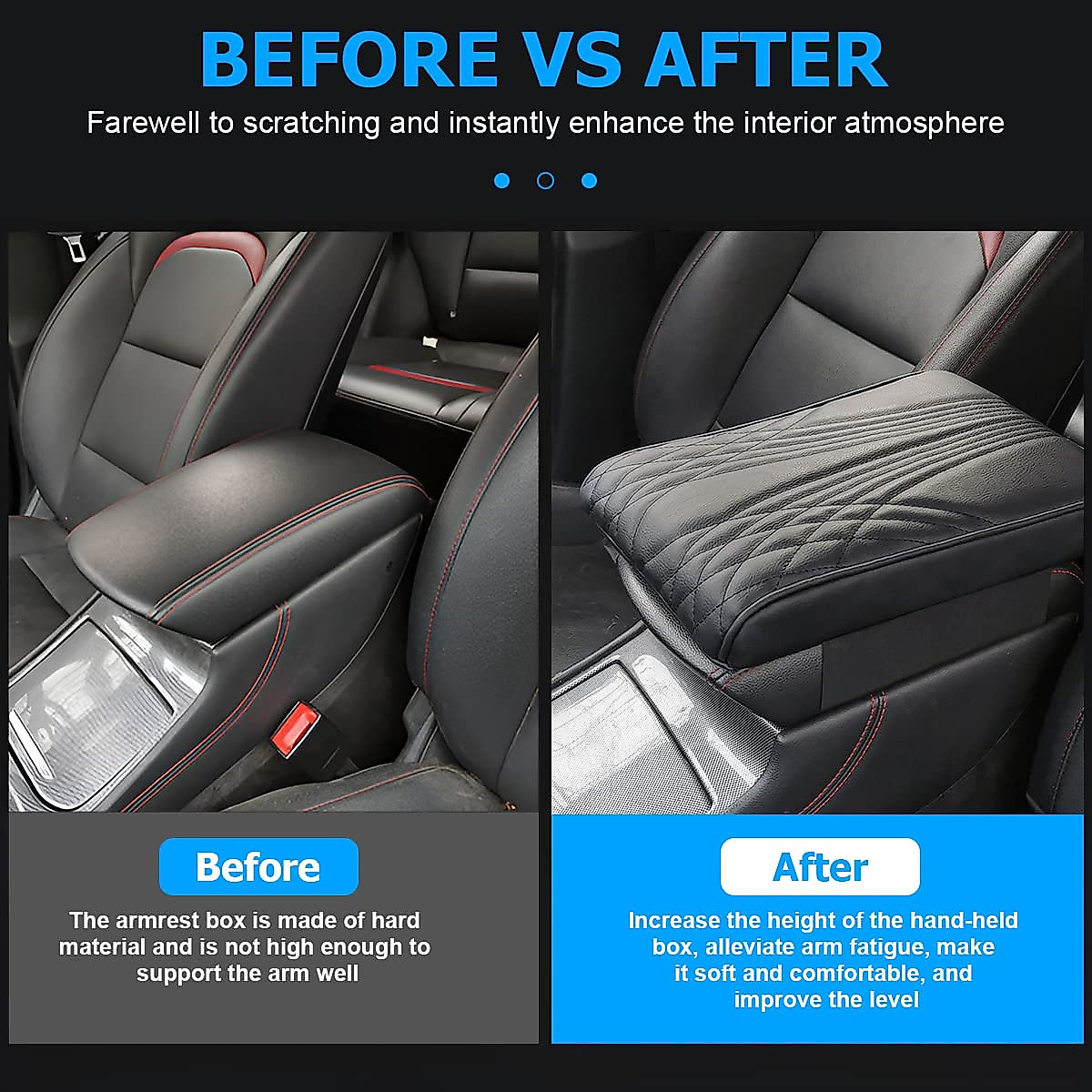 AICEL Car Armrest Box Height Increase Support Pad, Memory Foam Microfiber Leather Elbow Comfort Booster Pad, Center Console Waterproof Cushion Pillow, Soft Auto Arm Rest Protector Cover (Black)