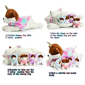 19Inch Plush Puppy Stuffed Animals, Unicorn Gifts Surprise Toys for Girls-Momma Dog with 4pcs Baby Plushie, 5 in 1 Playset