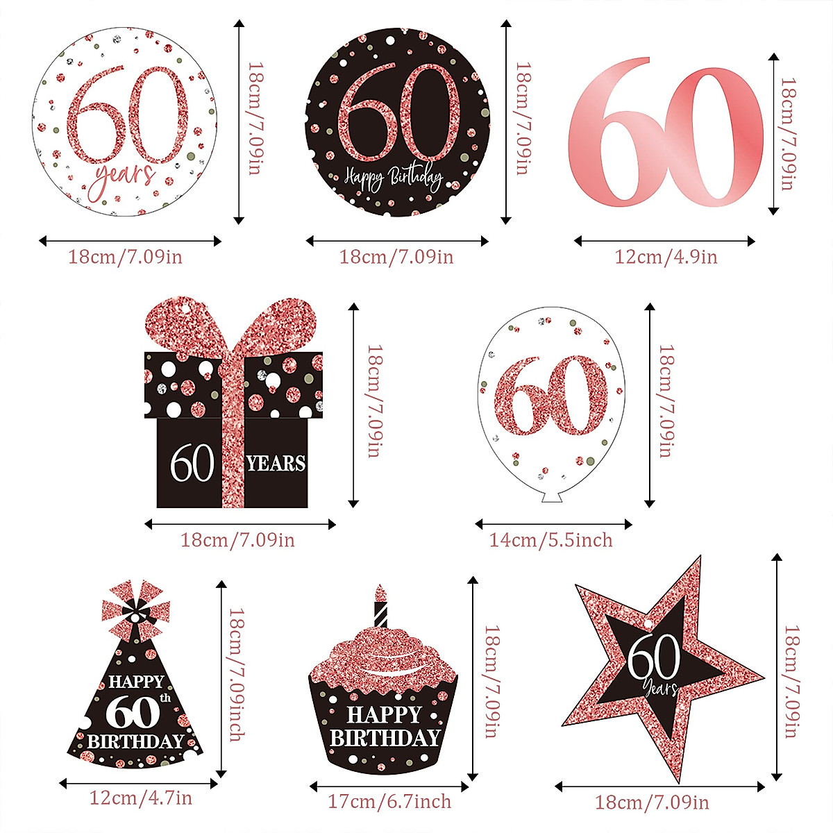 Blulu Birthday Party Decorations, Birthday Party Rose Gold Hanging Swirls Ceiling Decorations Shiny Foil Swirls for Birthday Decorations Supplies 30 Count (60 Style)