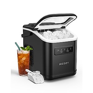 HiCOZY Countertop Ice Maker with Handle, Ice in 6Mins, 26 lbs/Day,Portable Ice Maker Machine with Self-Cleaning for Apartment/Under Cabinet/Kitchen/Office/Camping/RV/Home Bar(Black)